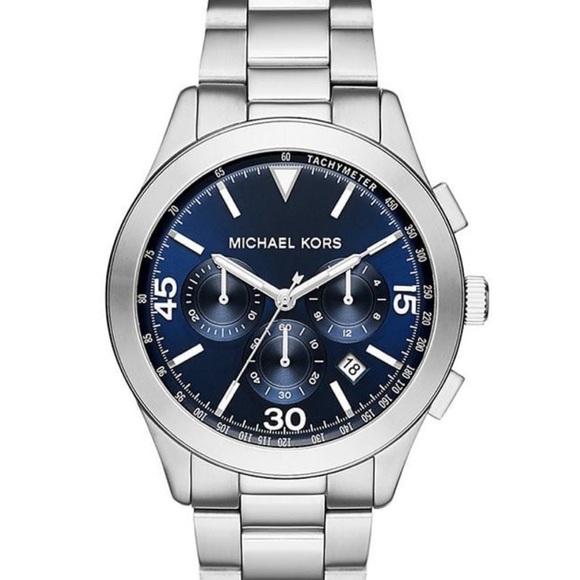 Michael Kors | Accessories | Michael Kors Blue And Silver Chronograph ...